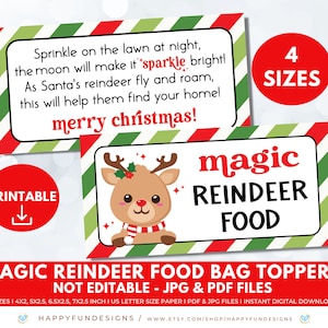 Reindeer Food Bag Topper, Magic Reindeer Food Printable Santa Reindeer ...