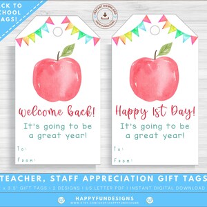 Apple Gift Tags for Teachers, Happy 1st Day of School Printable Tags ...