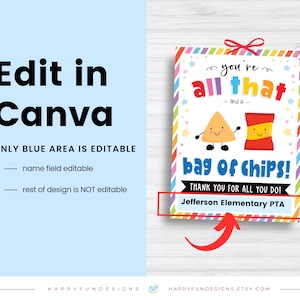 Editable All That and A Bag of Chips Appreciation Tag Printable, Snack ...