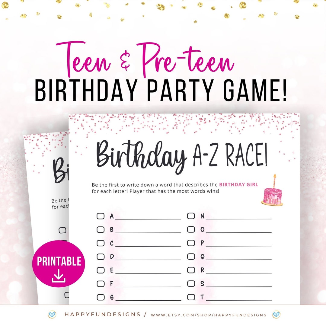 Birthday A-Z Game, Teen Girl Games, Alphabet Game, Printable Party Game ...