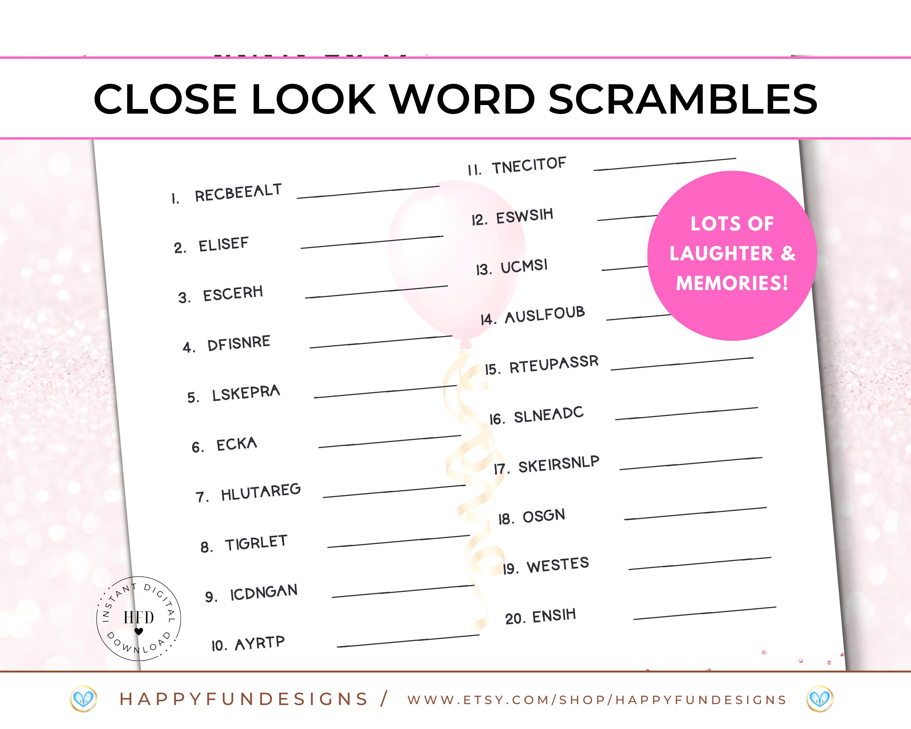 Birthday Word Scramble Game Printable Word Scramble With Answer, Pink ...