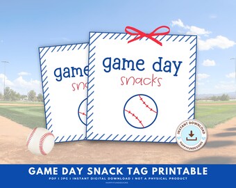 Baseball Game Day Treat Tag Printable, Game Day Snack Tag, Baseball ...