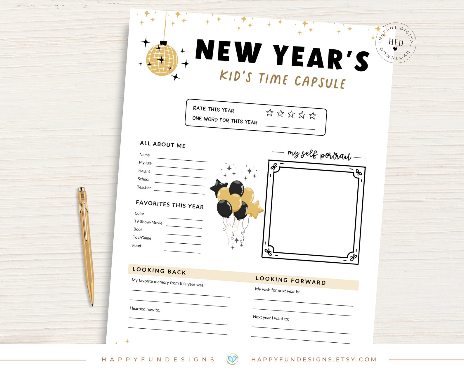New Years Eve Kids Game, Time Capsule Questionnaire Printable, NYE ...