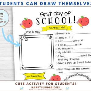 Digital First Day of School Sign, All About Me Printable, Back to ...