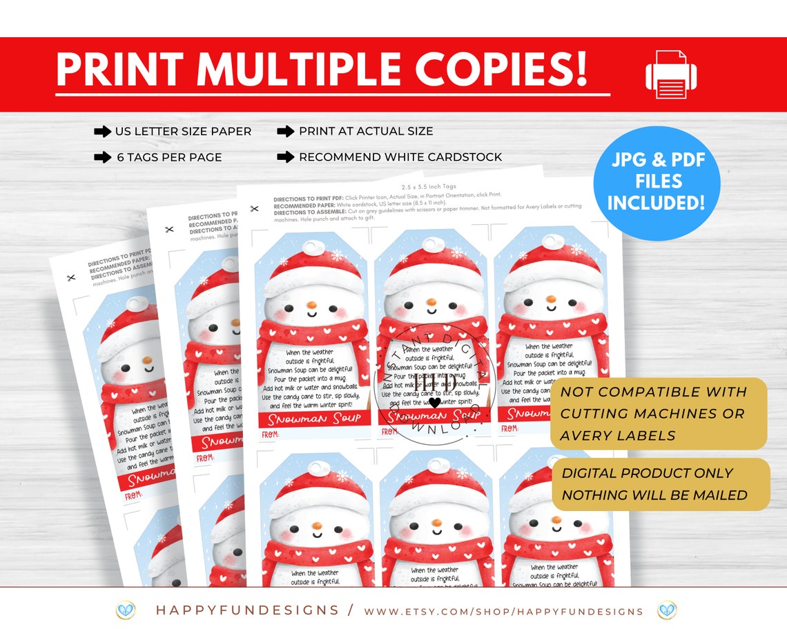 Snowman Soup Tag Printable, Snowman Soup Treat Bag Topper, PTA Thank ...