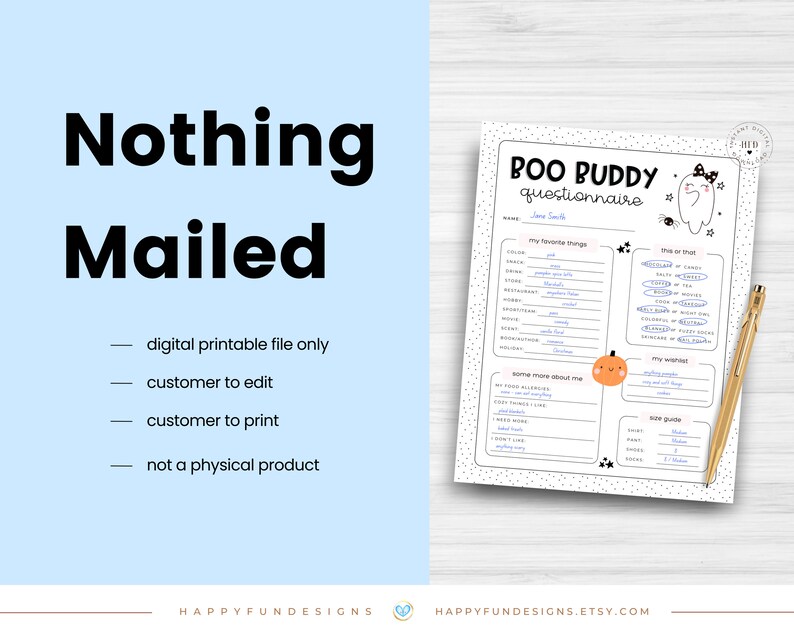 Editable Boo Buddy Questionnaire Printable, Boo Buddies, Youve Been ...