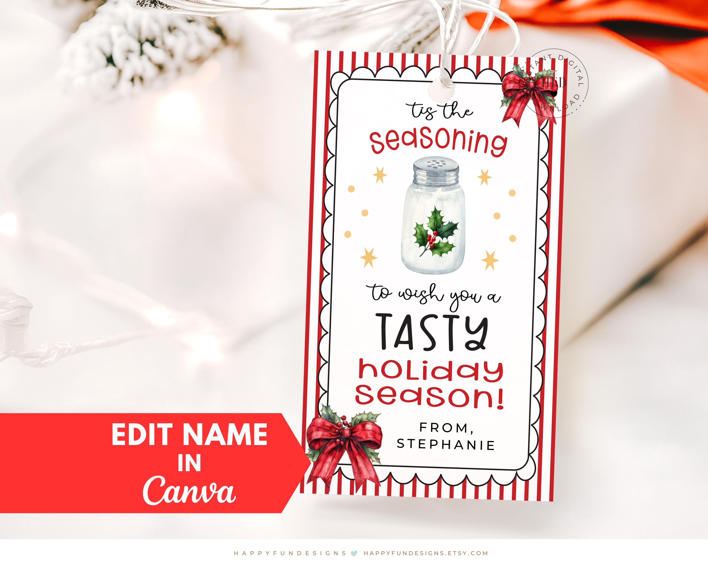 Editable Tis the Seasoning Wish You Tasty Holiday Tag Printable, 12 Day ...