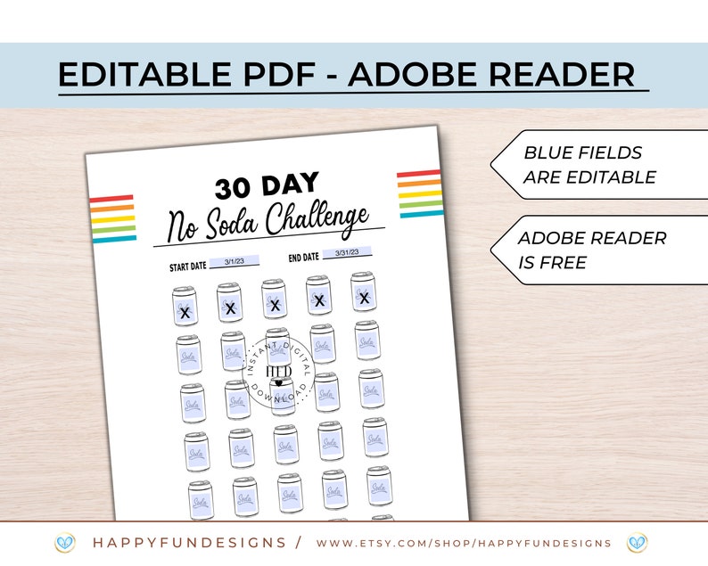 30 Day No Soda Tracker Printable 30 Day Challenge Tracker - Etsy