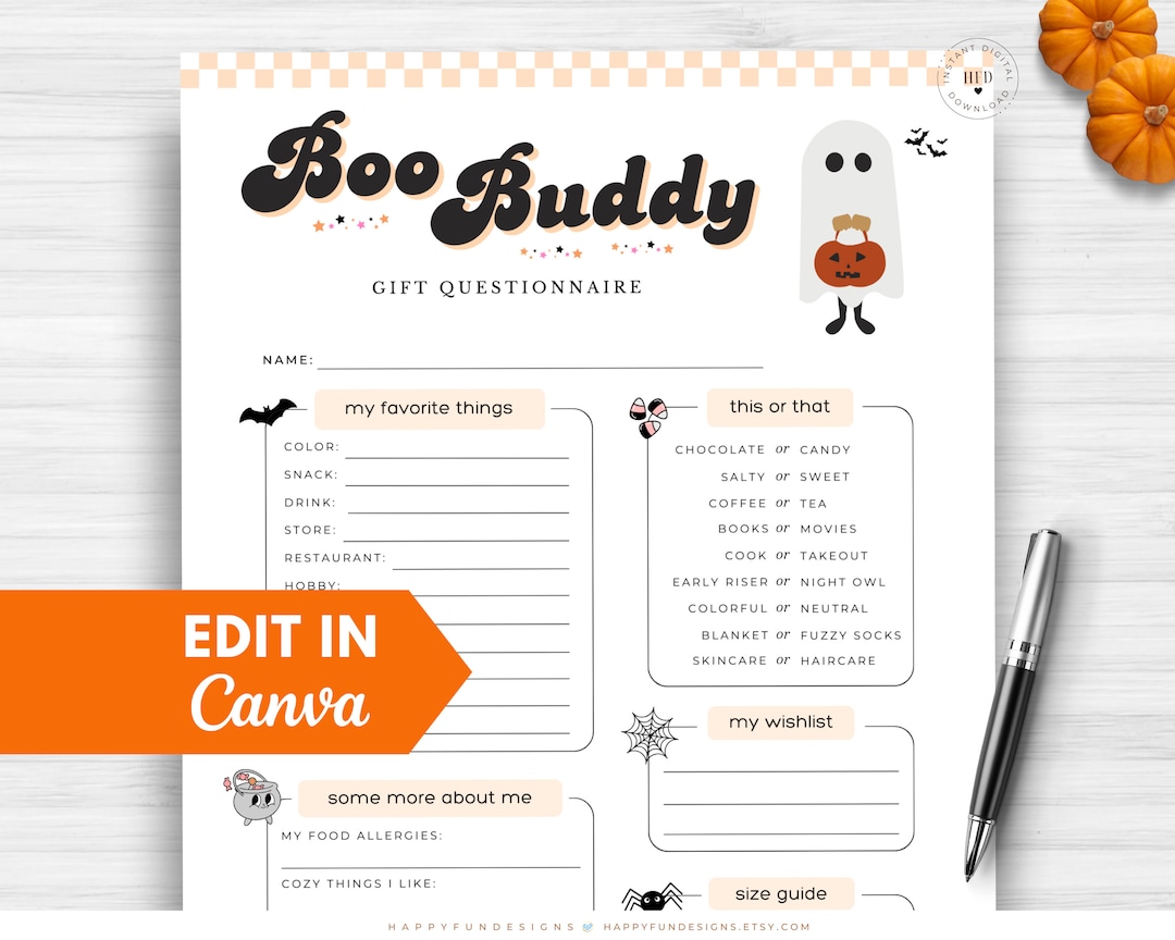 Editable Halloween Boo Buddy Questionnaire Printable, Youve Been Booed ...
