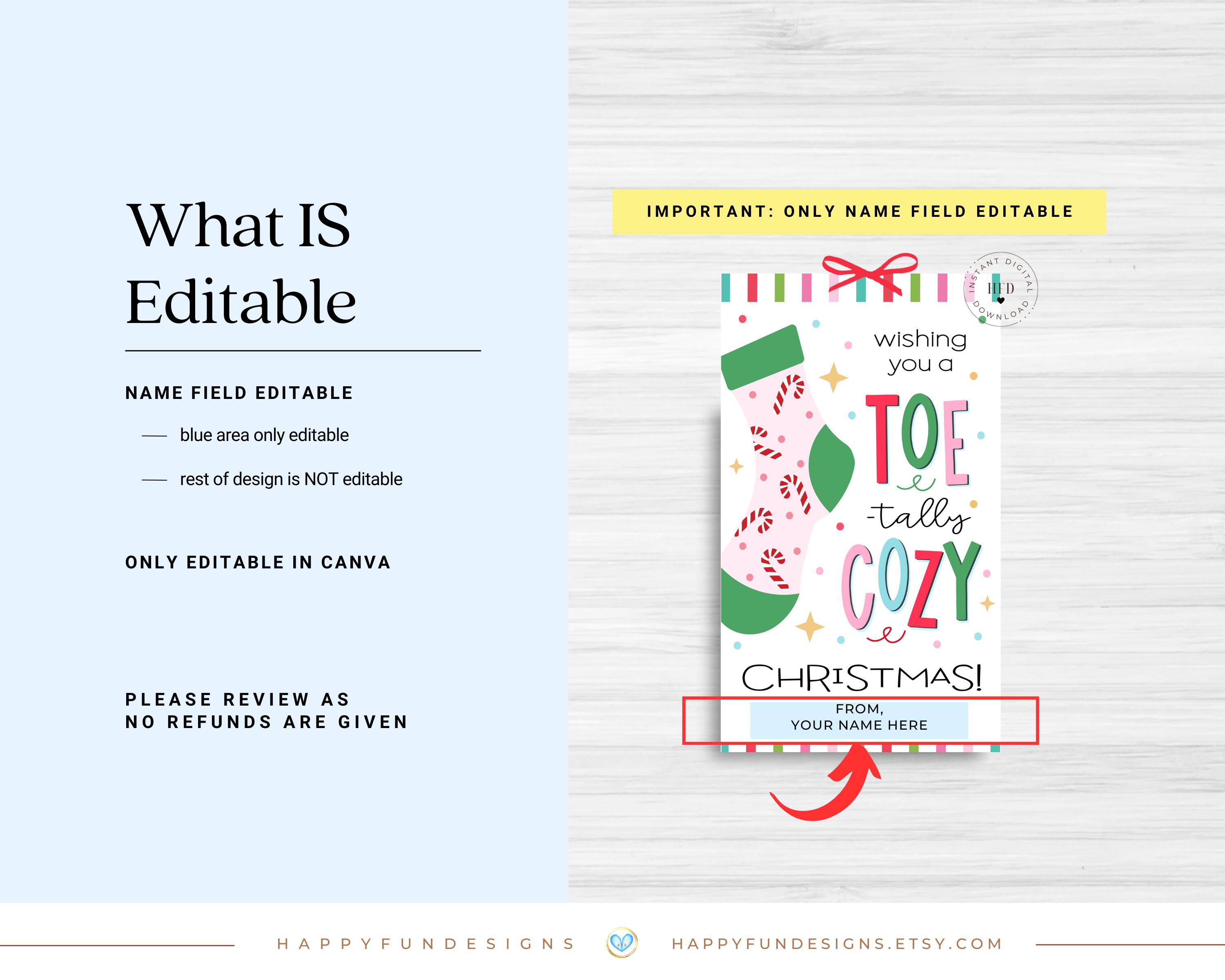 Editable Wishing You Toe Tally Cozy Tag Printable, 12 Days of Christmas ...