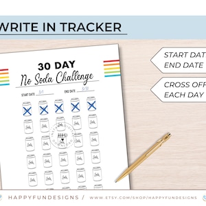 30 Day No Soda Tracker Printable, 30 Day Challenge Tracker, Editable ...