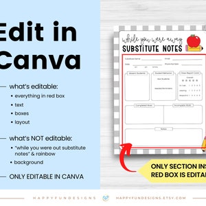 Substitute Teacher Note Template Editable, While You Were Away ...