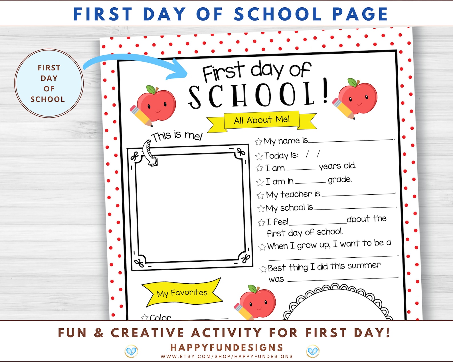 Digital First Day of School Sign, All About Me Printable, Back to ...