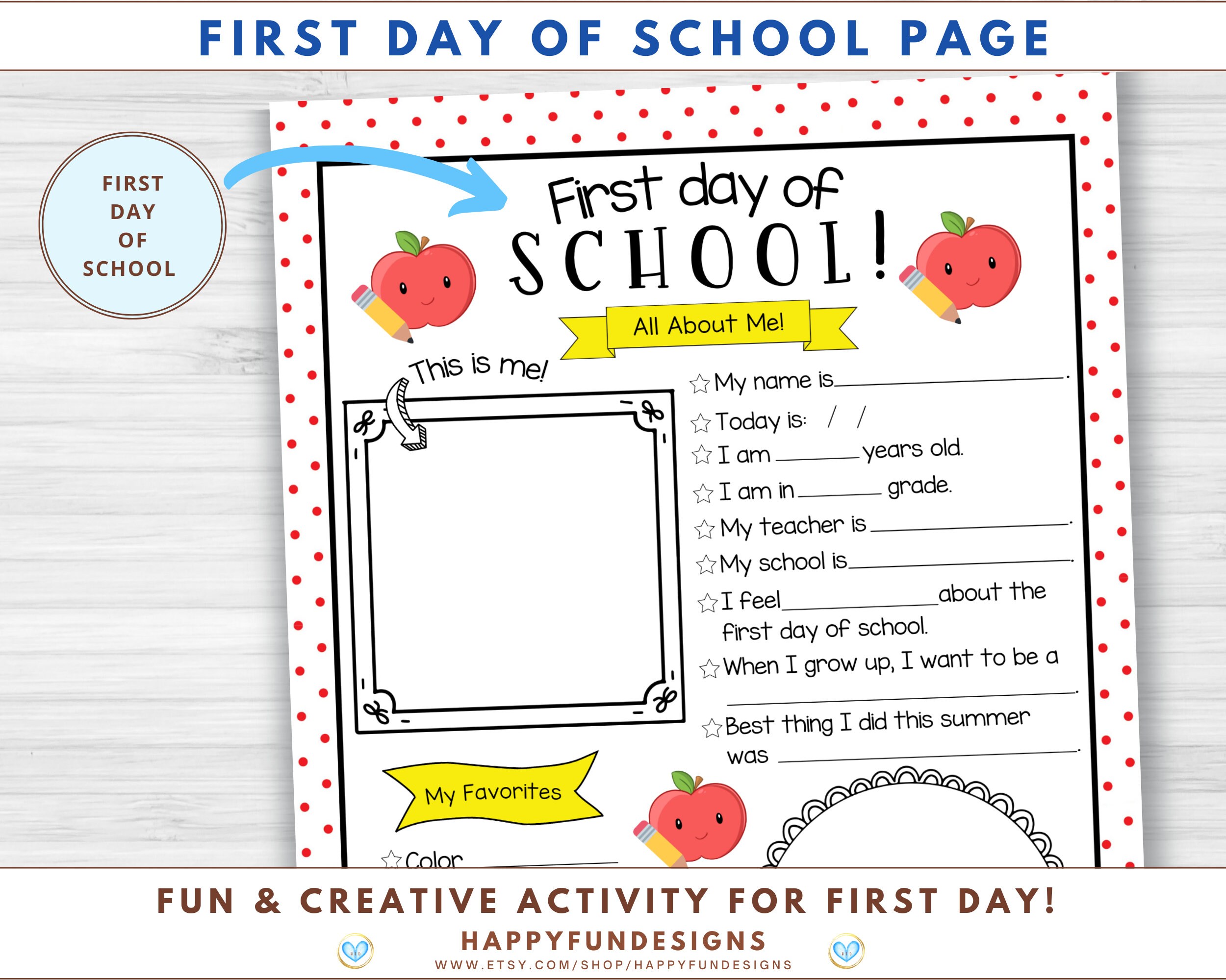 Digital First Day of School Sign All About Me Printable Back | Etsy