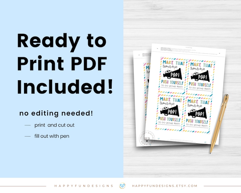 Editable Cheerleading Squad Dance Team Treat Tag Printable, Push ...