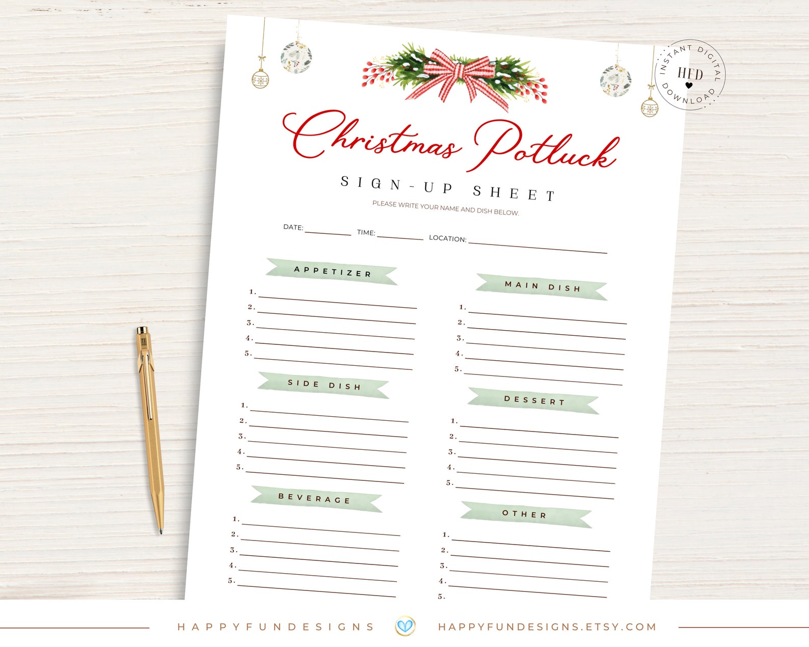 Christmas Potluck Sign up Sheet Printable, Office Potluck, Christmas ...