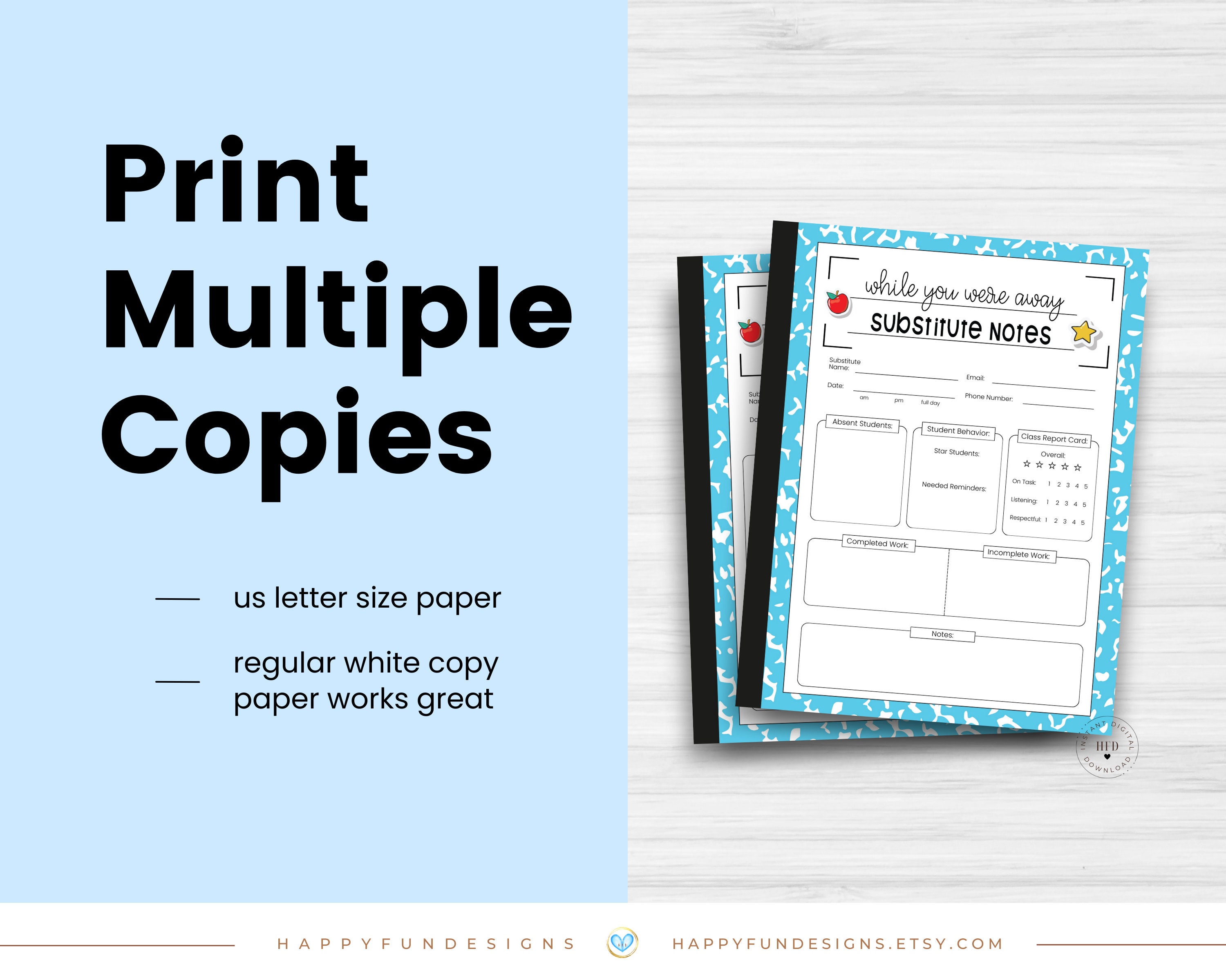 Substitute Teacher Note Template Editable, While You Were Away ...