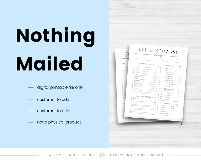 Get to Know Me Printable, Work Exchange Gift, Editable Survey, All ...