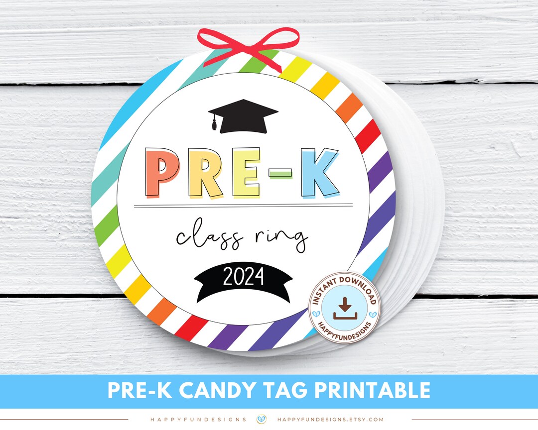 Prek Preschool Class Ring Candy Tag Printable, Prek Candy Ring Class Favor Tag, End of School ...
