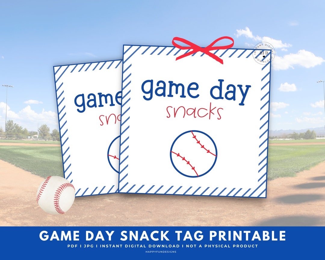Baseball Game Day Treat Tag Printable, Game Day Snack Tag, Baseball ...