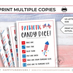 Patriotic Party Game Candy Dice Game Printable July 4th Game for Kid ...