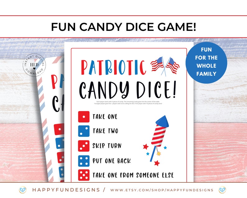 Patriotic Party Game Candy Dice Game Printable July 4th Game for Kid ...