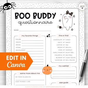 Editable Boo Buddy Questionnaire Printable, Boo Buddies, Youve Been ...