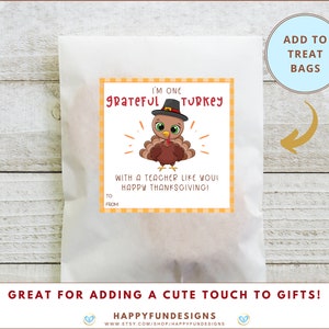Grateful Turkey Thanksgiving Teacher Appreciation Gift Tags Printable ...