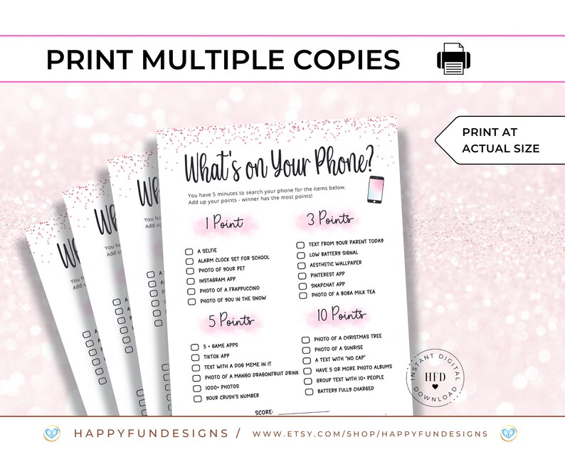 What's on Your Phone Game Printable Party Game for Teen Birthday Trivia ...