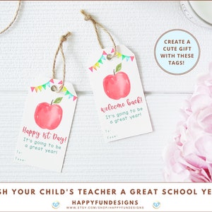 Apple Gift Tags for Teachers, Happy 1st Day of School Printable Tags ...