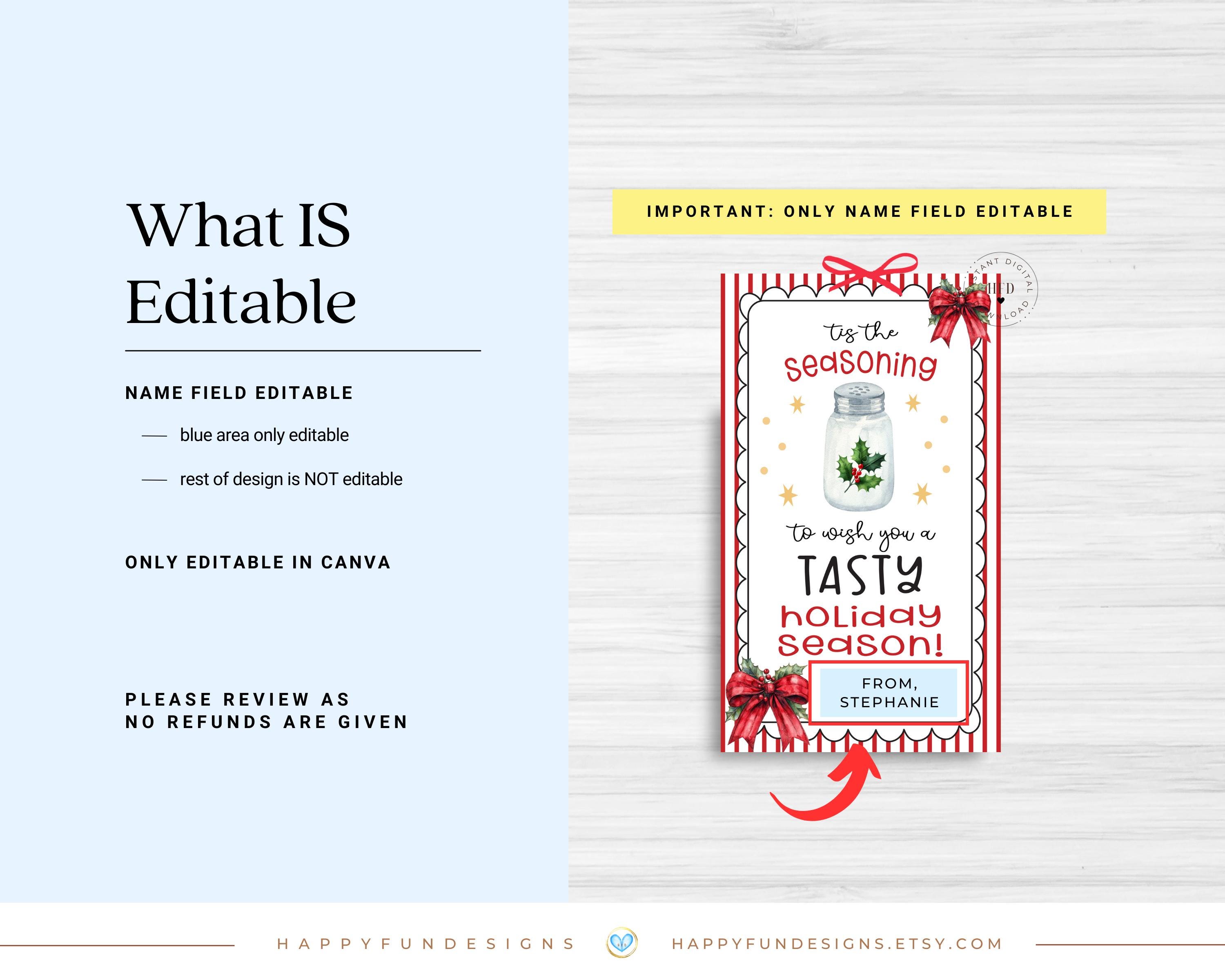 Editable Tis the Seasoning Wish You Tasty Holiday Tag Printable, 12 Day ...