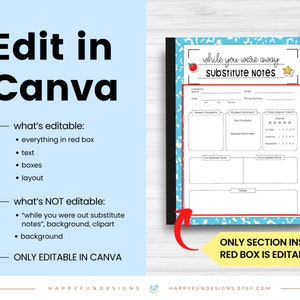 Substitute Teacher Note Template Editable, While You Were Away ...