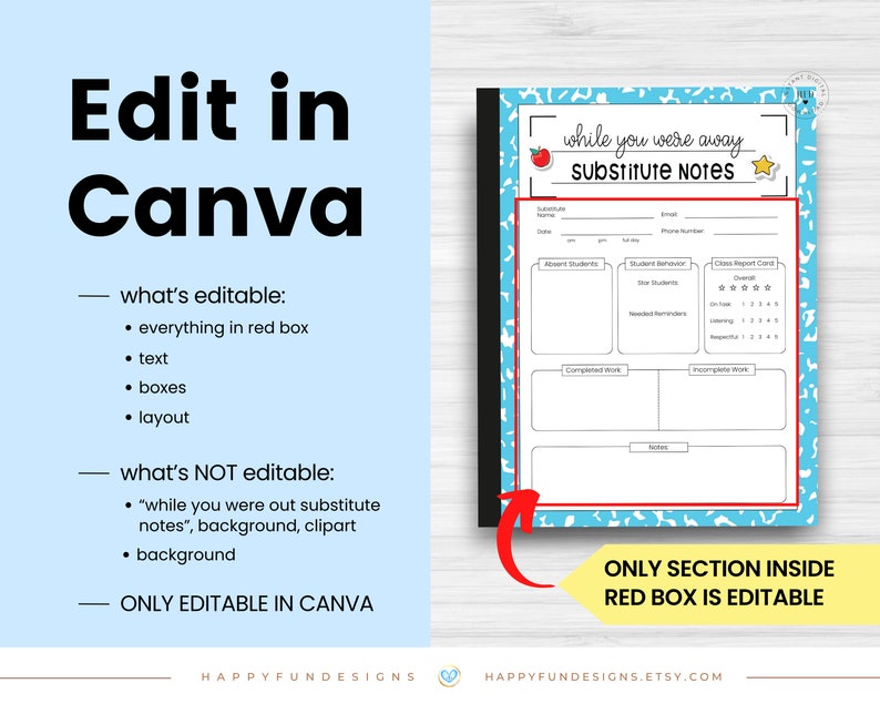 Substitute Teacher Note Template Editable, While You Were Away ...