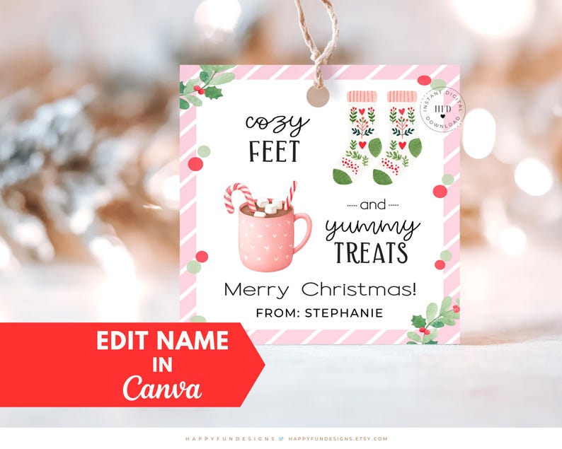 Editable Cozy Feet Yummy Treats Tag Printable, 12 Days of Christmas ...