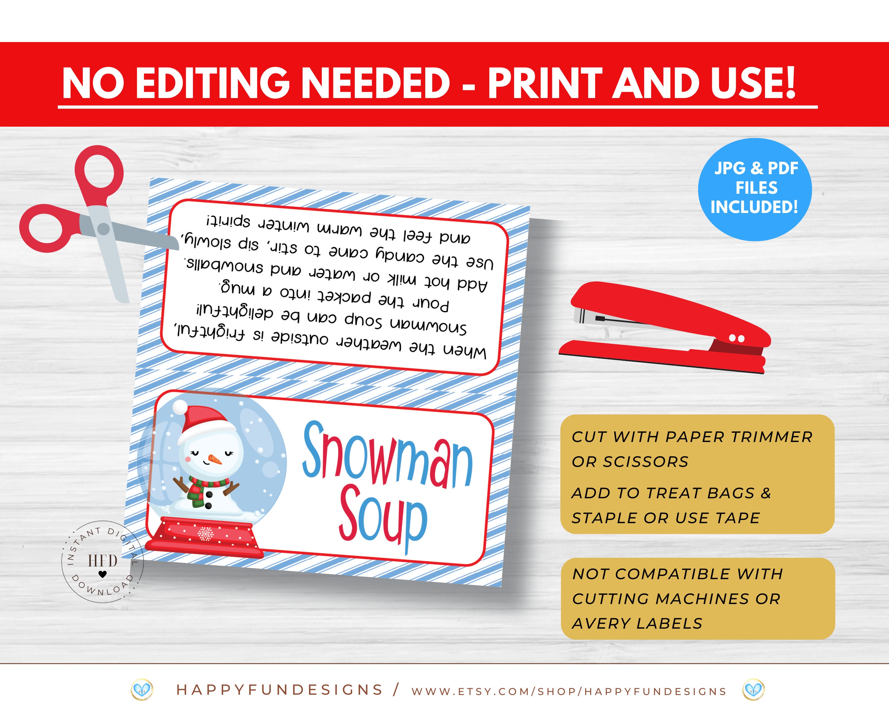 Snowman Soup Treat Bag Topper Printable, Snowman Soup Tag, Snowman Soup ...