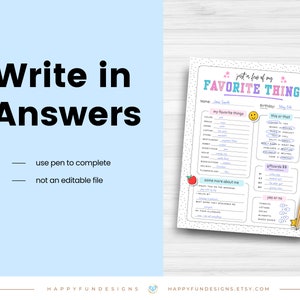 Teacher Favorite Things Form, PTA Teacher Thank You, Get to Know ...