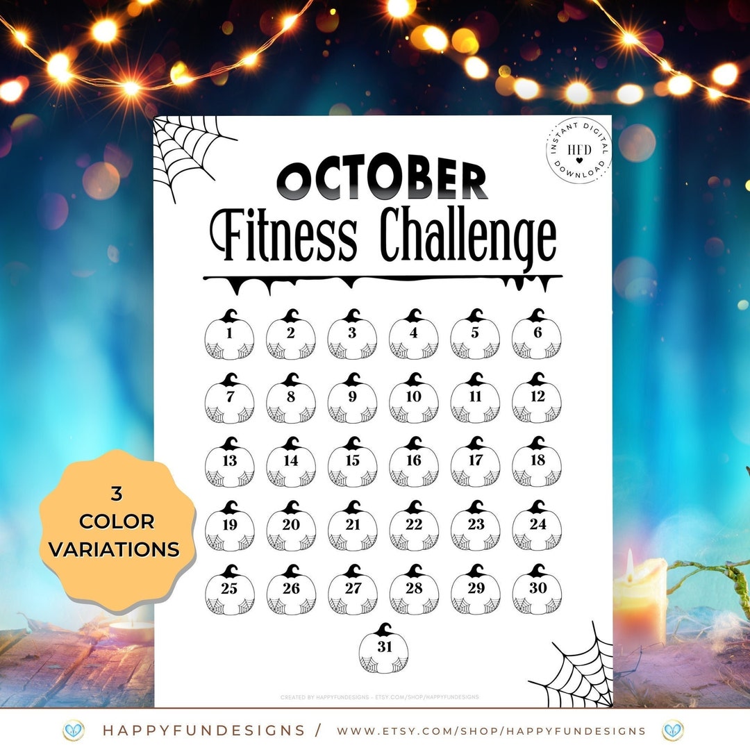 Halloween Fitness Challenge Printable, Daily Fitness Routine Tracker ...