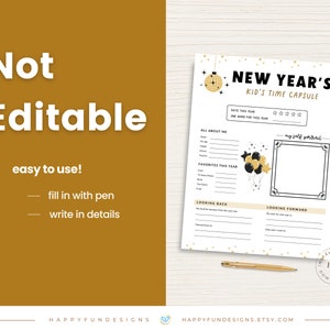 New Years Eve Kids Game, Time Capsule Questionnaire Printable, NYE ...