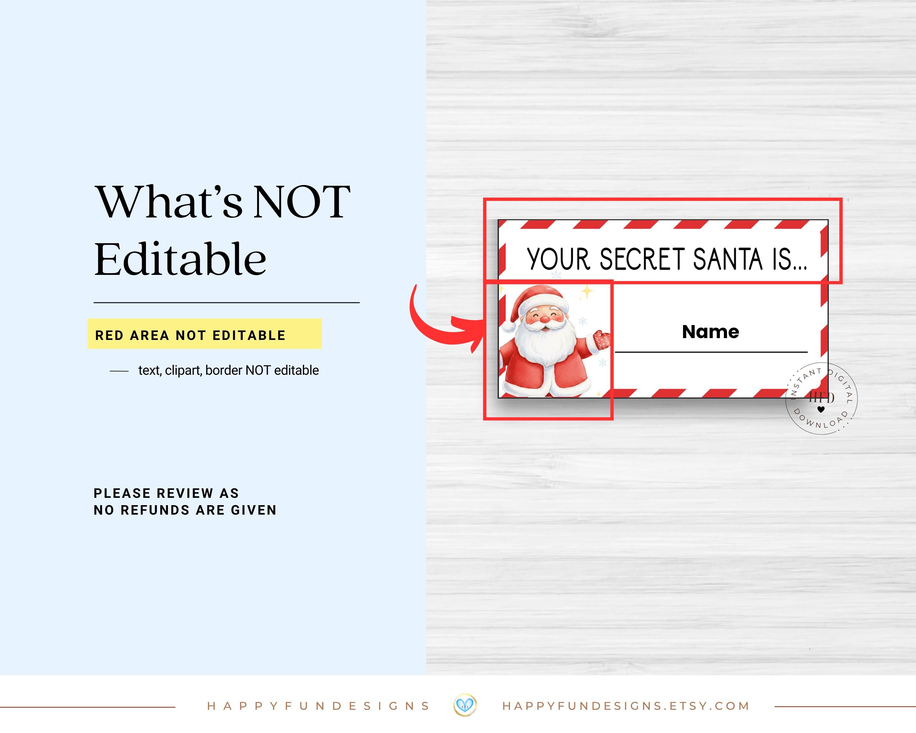 Editable Secret Santa Name Draw Cards Printable, Office Secret Santa ...