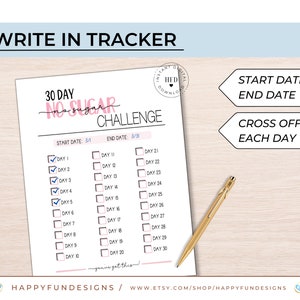 No Sugar Challenge, 30 Day Habit Tracker Printable, Sugar Detox, No ...