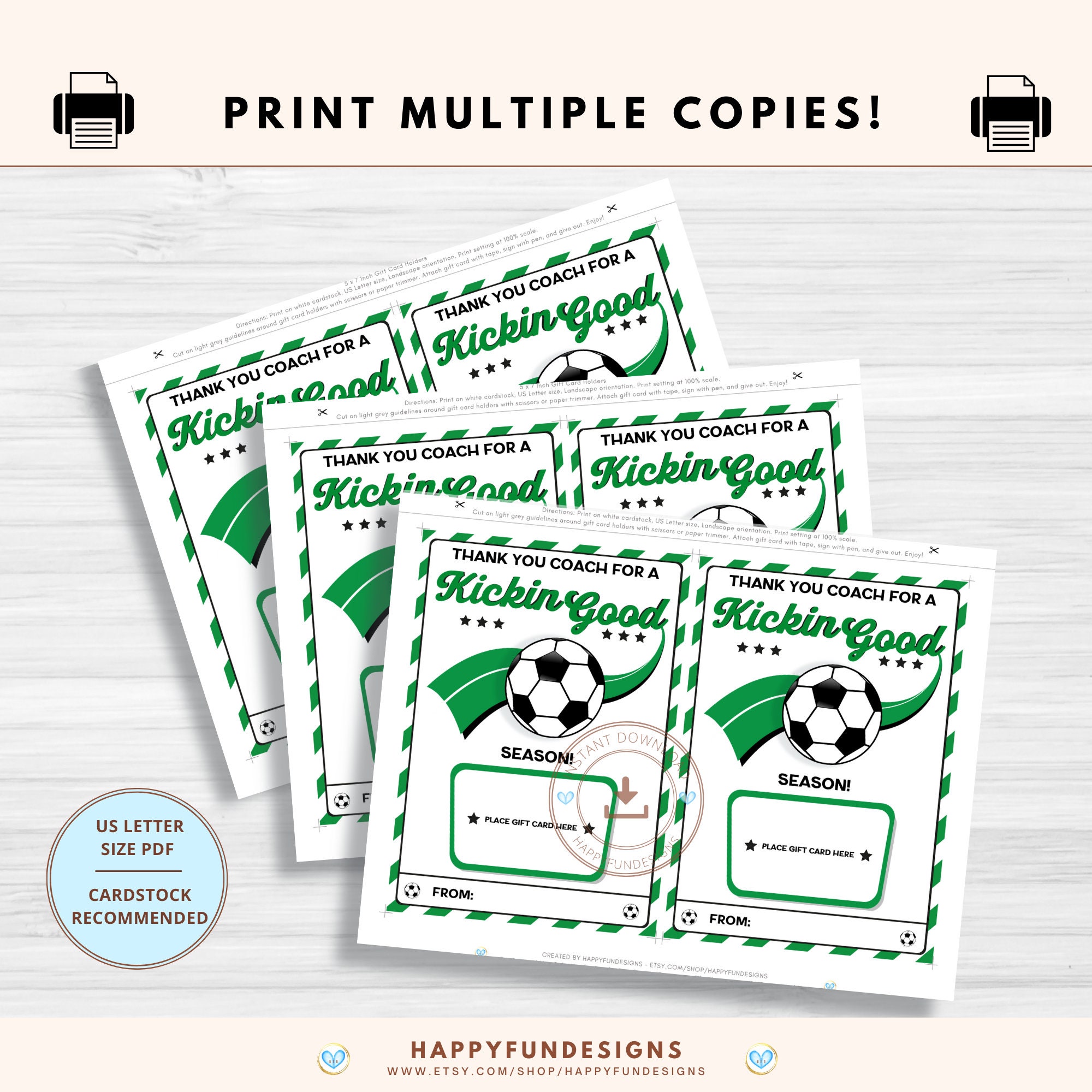 Soccer Coach Thank You Gift Card Holder Printable Soccer Team - Etsy