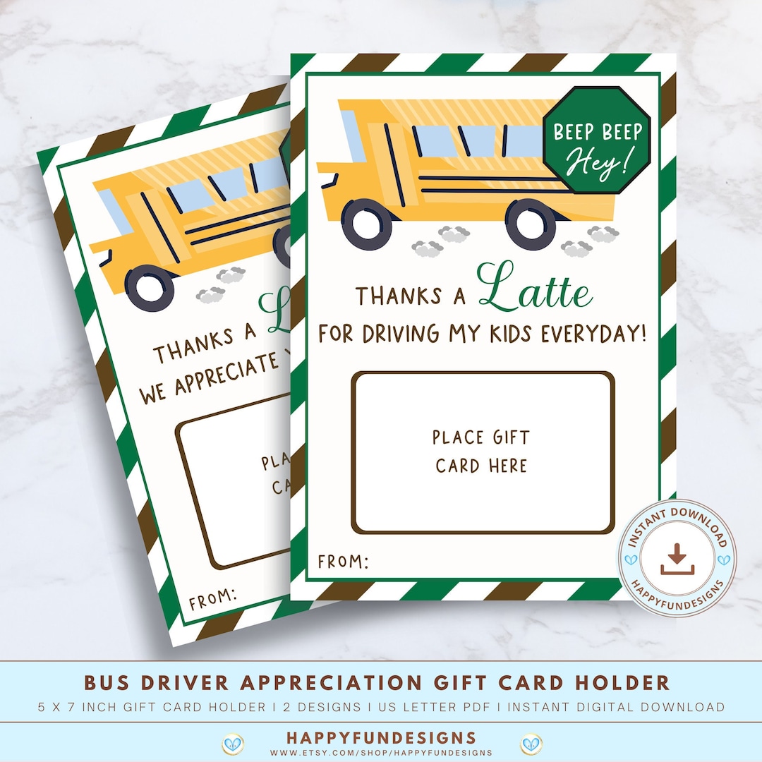 Bus Driver Appreciation Gift, Thanks a Latte Printable, Coffee Gift ...