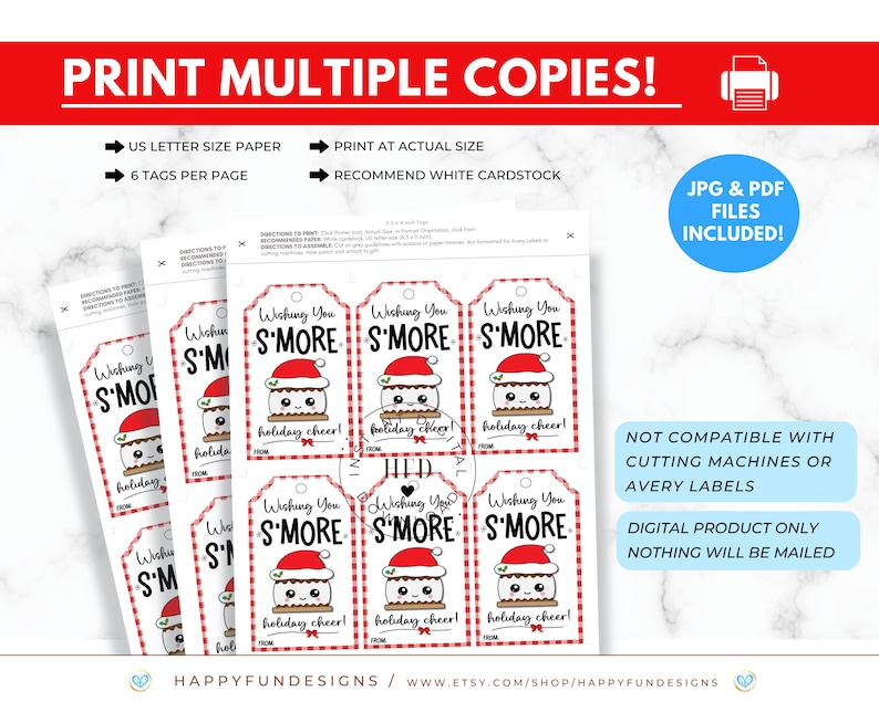 Christmas Smore Tag Printable Wishing You Smore Holiday - Etsy