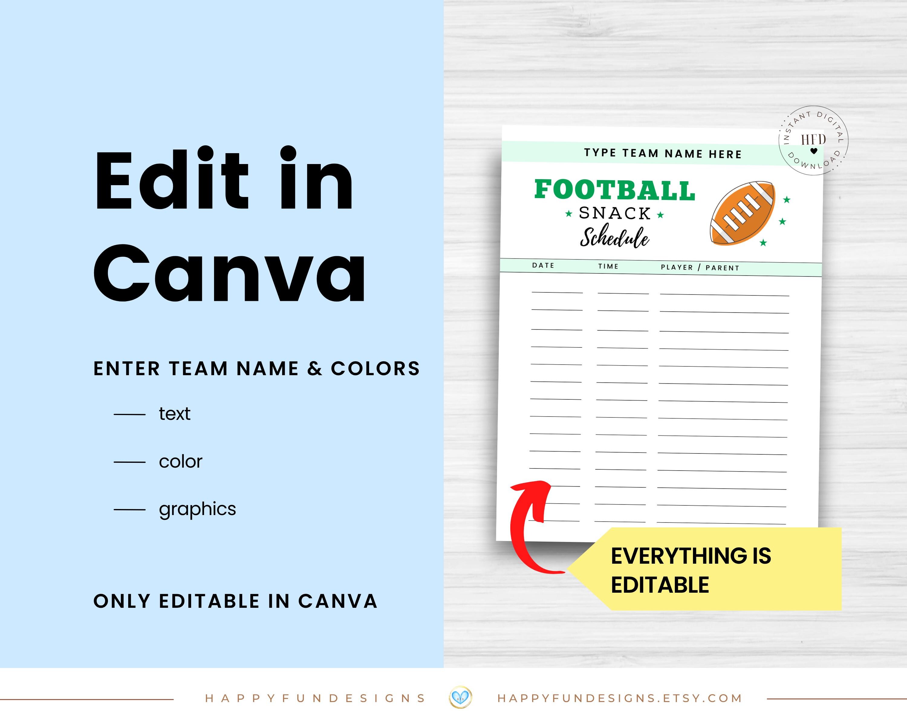Editable Football Snack Schedule Printable, Football Snack Sign up ...