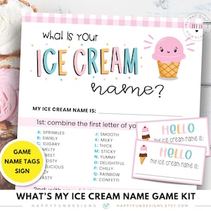 Whats Your Ice Cream Name Tag Game Printable Kids Summer Birthday Party ...