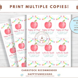 Apple Gift Tags for Teachers, Happy 1st Day of School Printable Tags ...