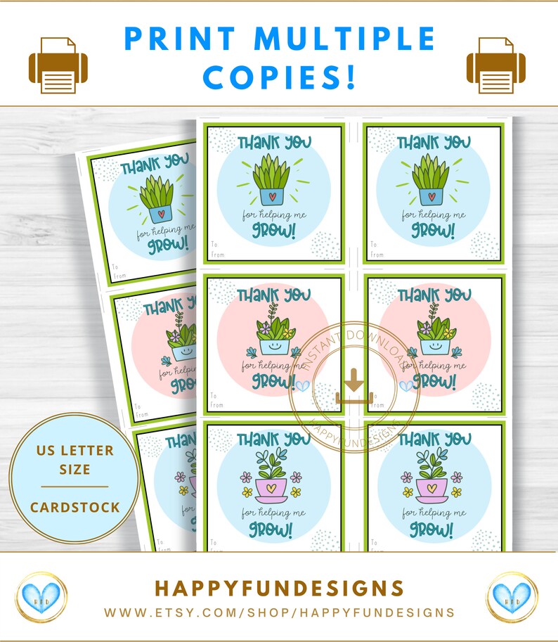 Teacher Appreciation Gift Tags Printable, Thank You for Helping Me Grow ...