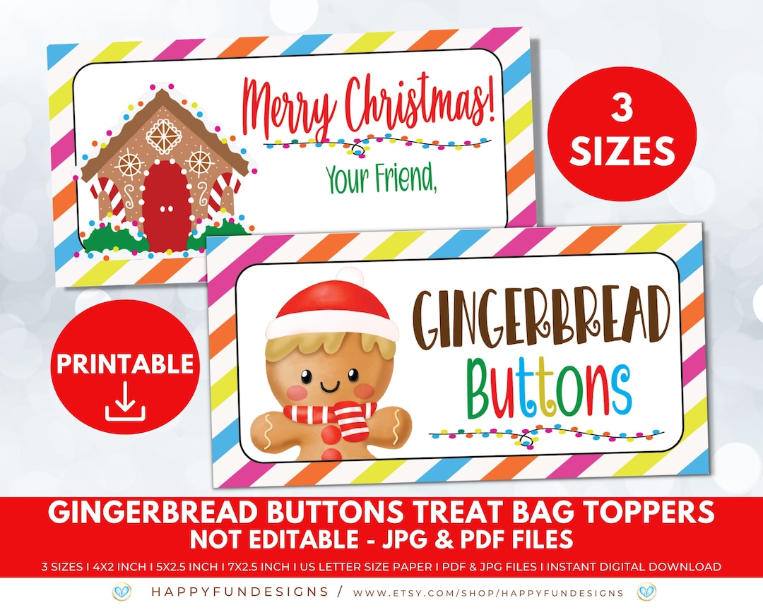 Gingerbread Buttons Treat Bag Topper Printable, Gingerbread Activities ...