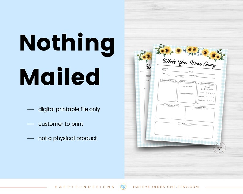 Substitute Teacher Note Template Editable, While You Were Away ...