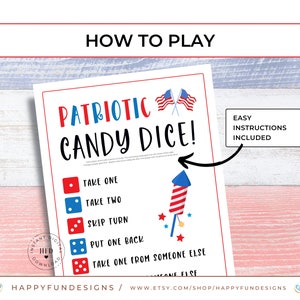 Patriotic Party Game Candy Dice Game Printable July 4th Game for Kid ...